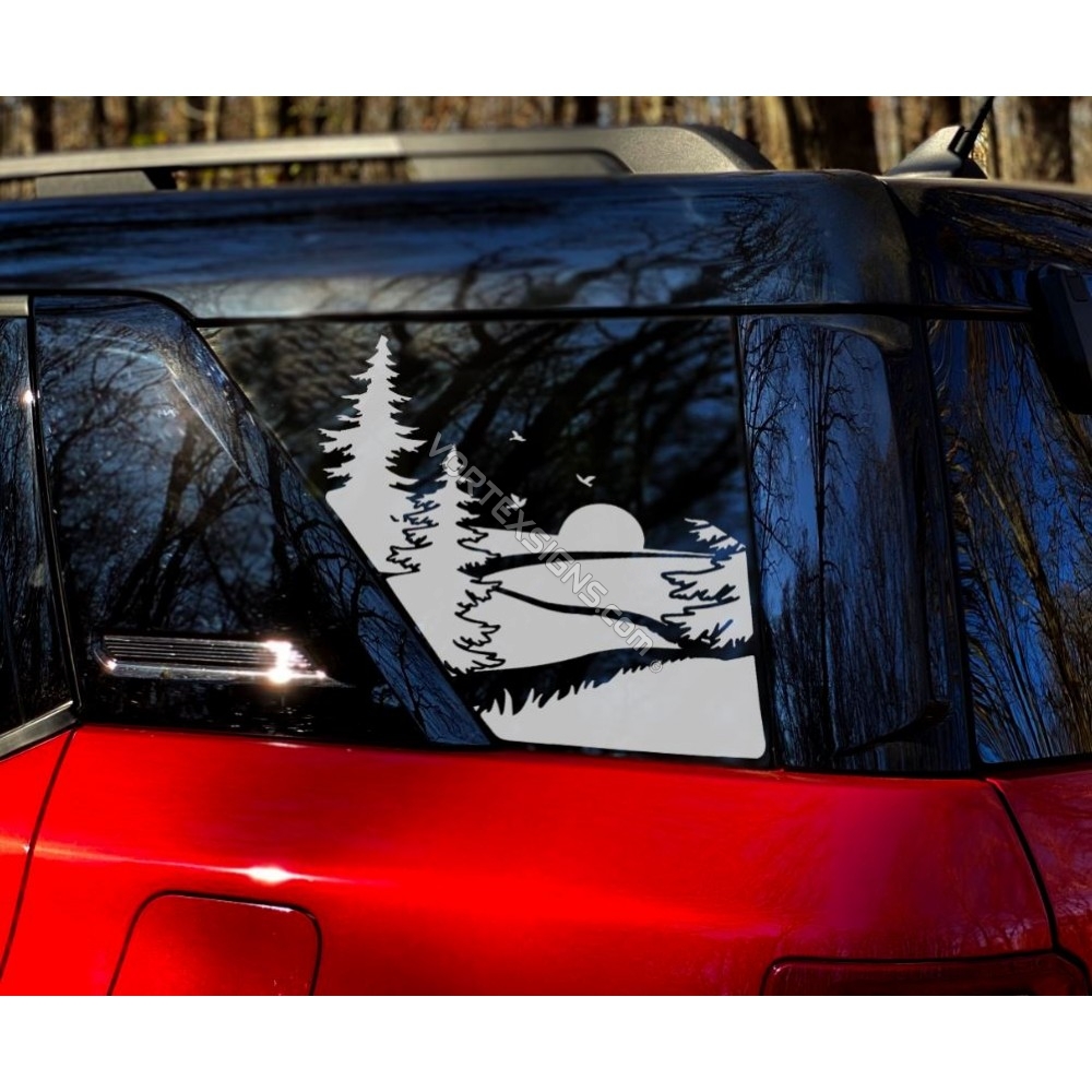 Sunset in the Forest trees decal for Ford Bronco Sport