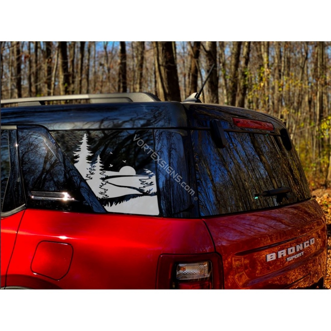 Sunset in the Forest trees decal for Ford Bronco Sport