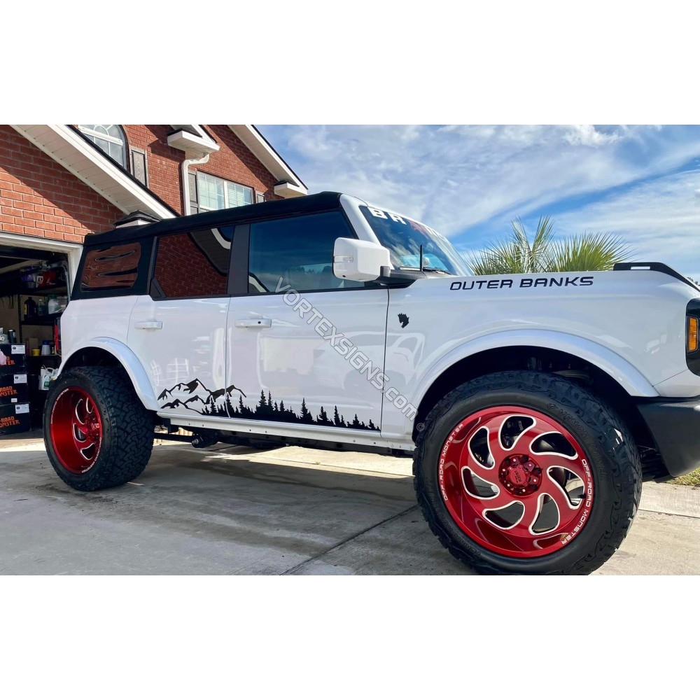 Ford bronco mountain trees decal: landscape adventure graphics