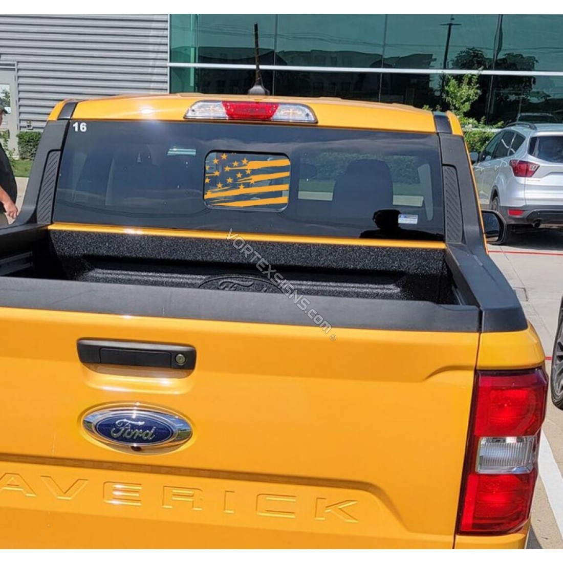Ford Maverick small rear window flag decal graphics
